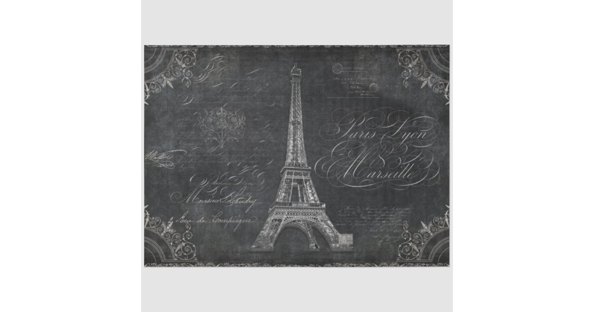 Vintage Script Calligraphy Paris Decoupage Art Tissue Paper | Zazzle