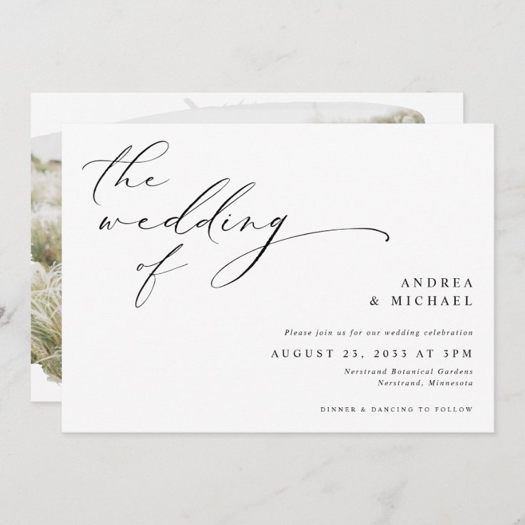 Vintage Script Romantic Photo Horizontal Wedding Invitation | Zazzle