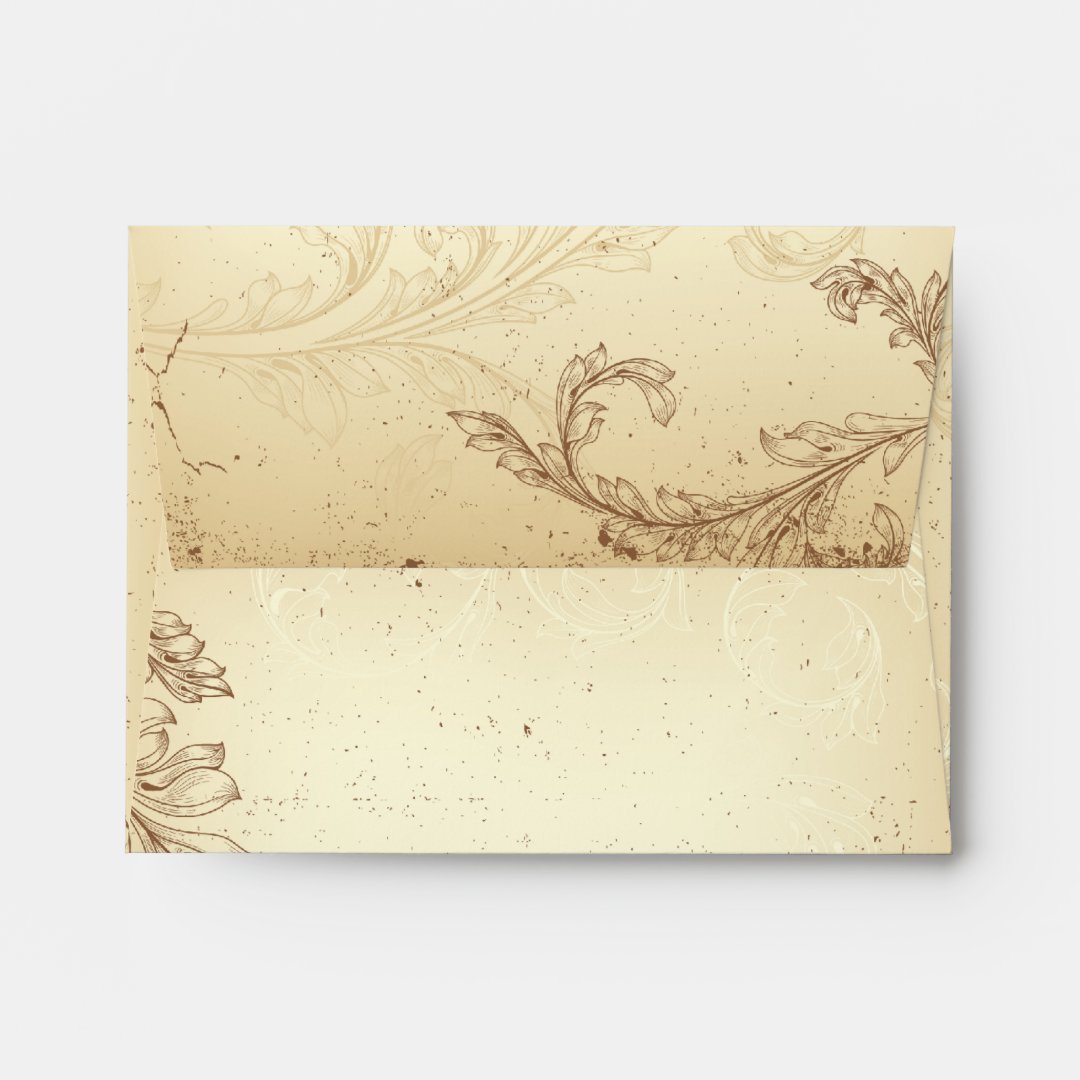 Vintage scroll leaf brown, beige wedding envelope | Zazzle
