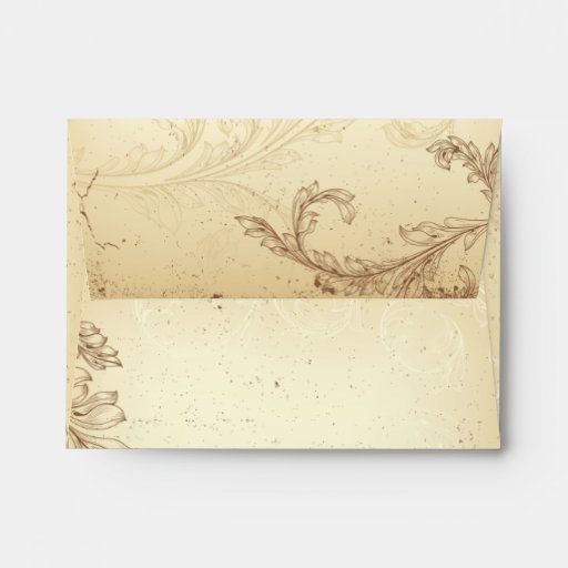 Vintage scroll leaf brown, beige wedding envelope | Zazzle