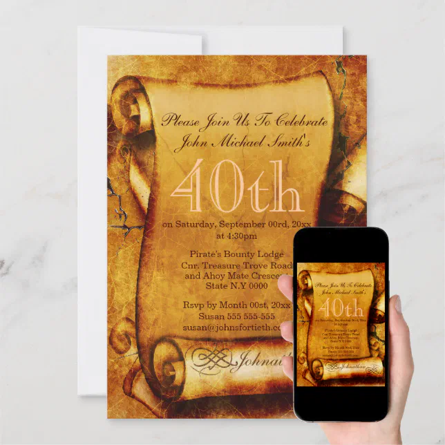 Vintage scroll parchment birthday PERSONALIZE Invitation | Zazzle