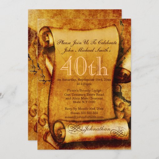 Vintage scroll parchment birthday PERSONALIZE Invitation | Zazzle