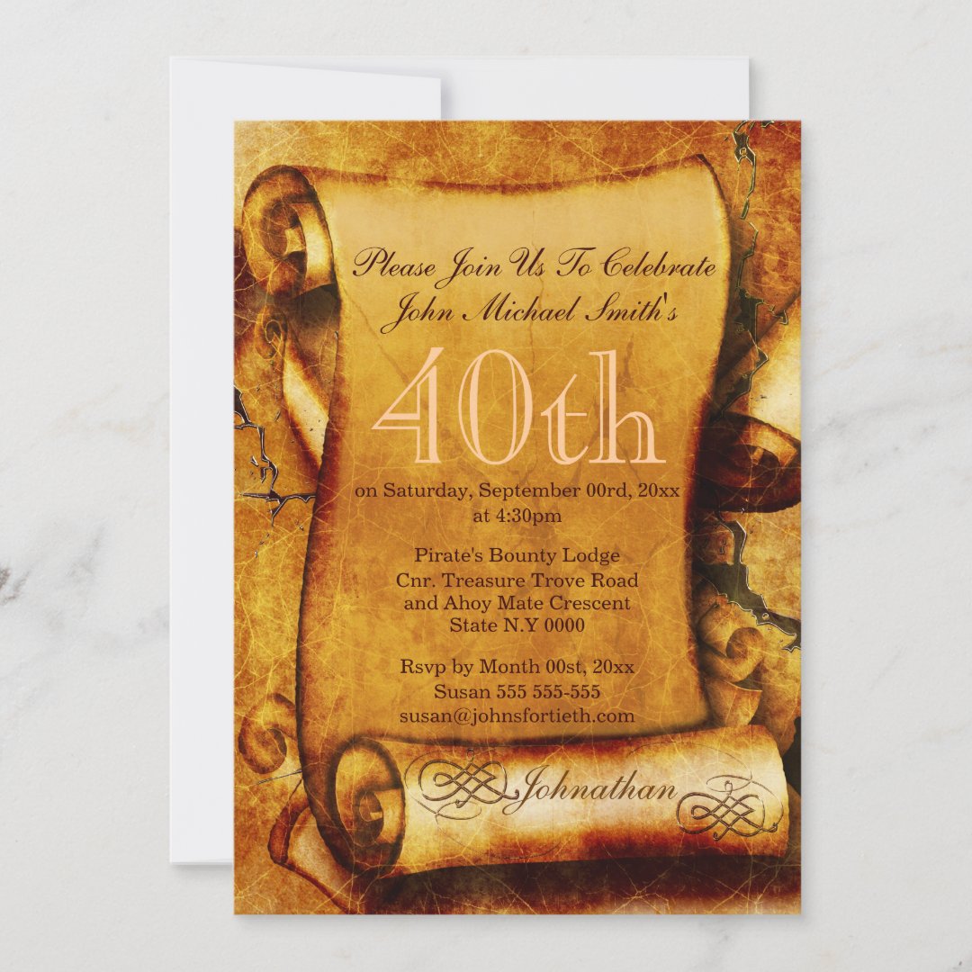 Vintage scroll parchment birthday PERSONALIZE Invitation | Zazzle