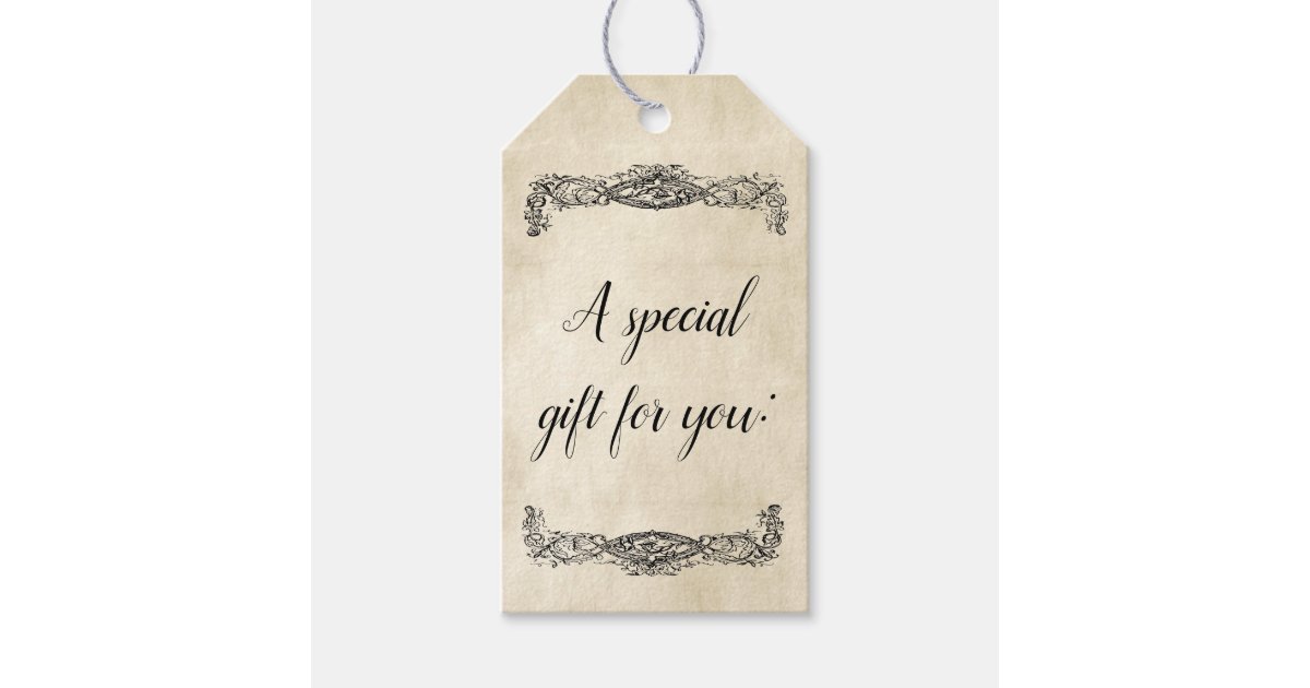 Vintage Scroll Work Old Parchment Add Your Name Gift Tags | Zazzle
