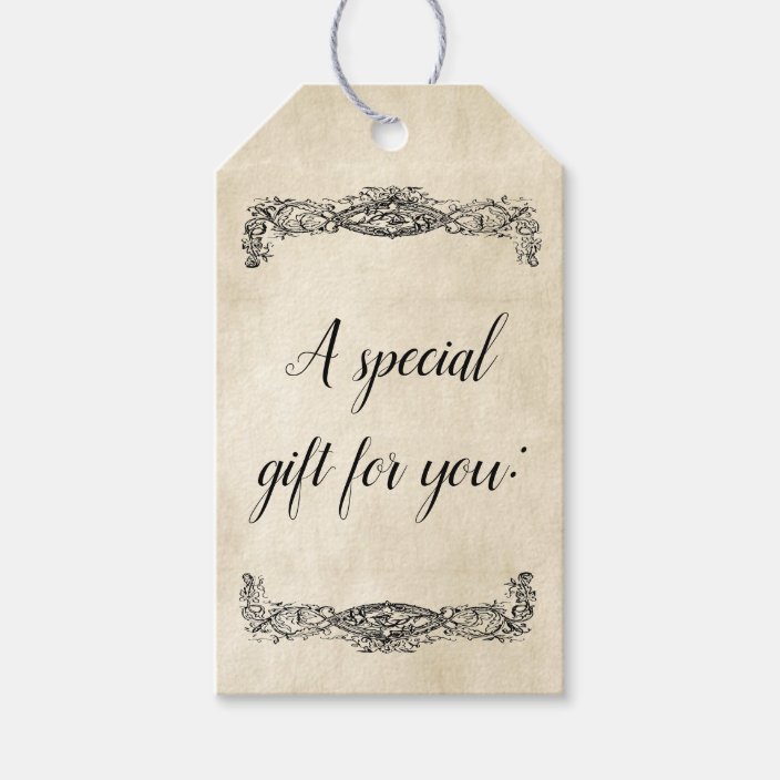 Vintage Scroll Work Old Parchment Add Your Name Gift Tags | Zazzle.com