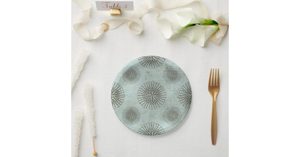 Vintage Sea Shanty | Steampunk Compass Ephemera Paper Plates | Zazzle