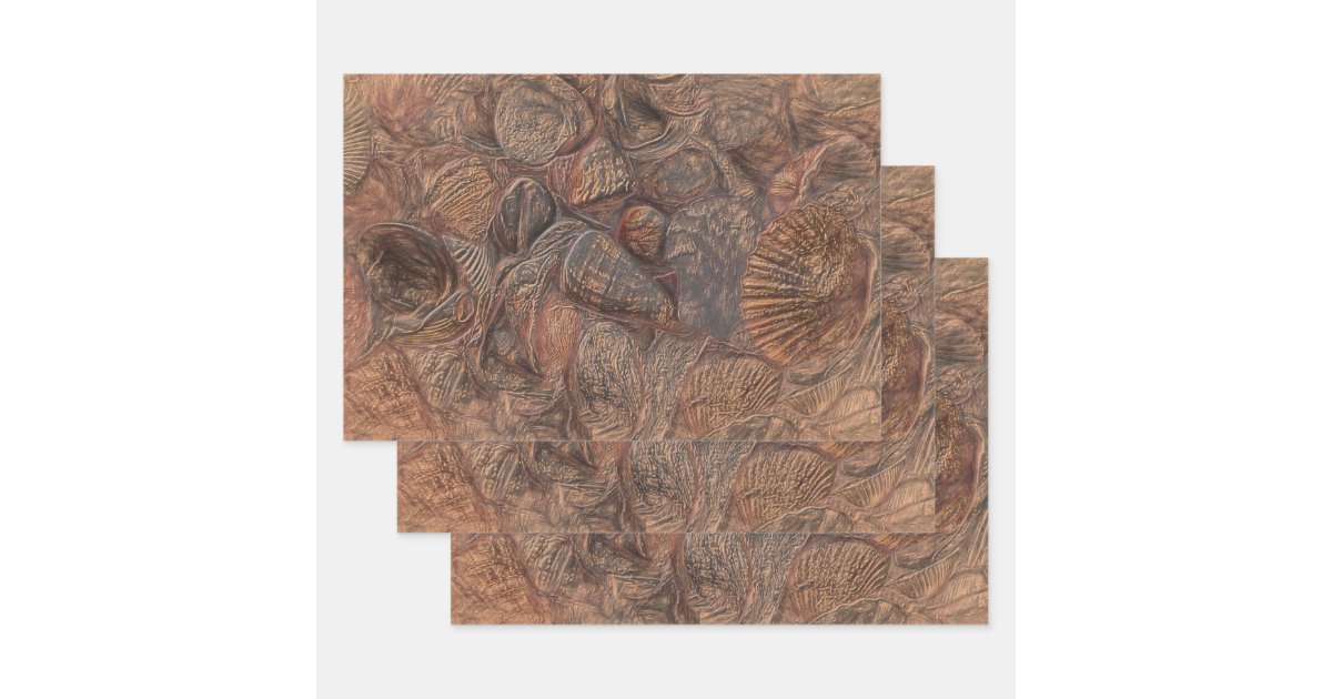 Vintage Sea Shells Ocean Beach Brown Decoupage Wrapping Paper Sheets ...
