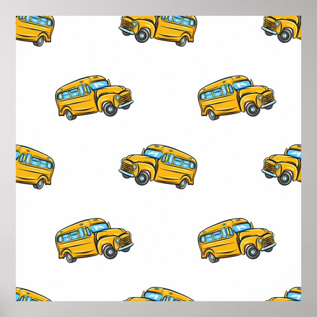 Vintage seamless pattern with school bus. bus,scho poster | Zazzle