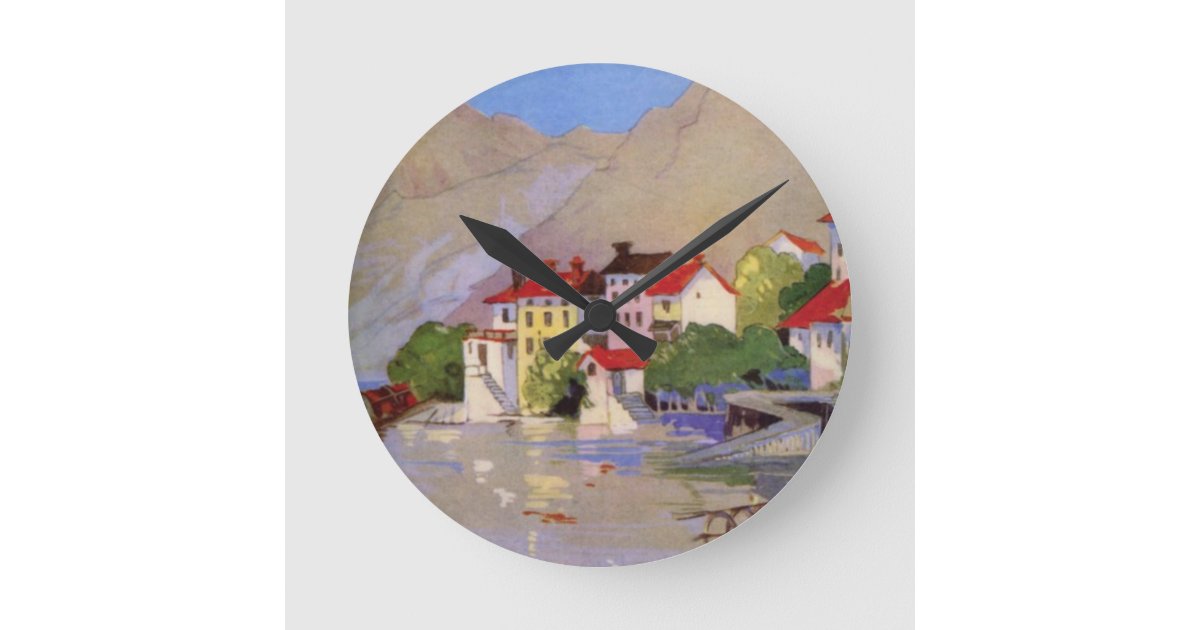Vintage Seaside Village Italy Tourism Round Clock | Zazzle