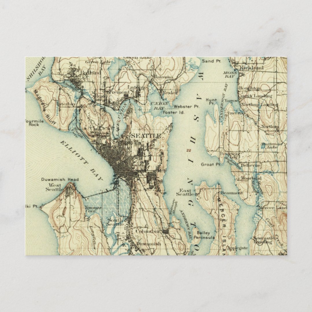 Vintage Seattle Map Postcard | Zazzle