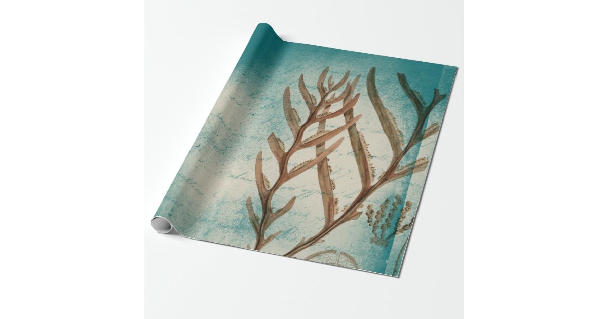 Vintage Seaweed on Teal Wrapping Paper | Zazzle