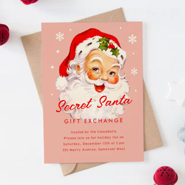 Vintage Secret Santa Gift Exchange Christmas Party Invitation | Zazzle