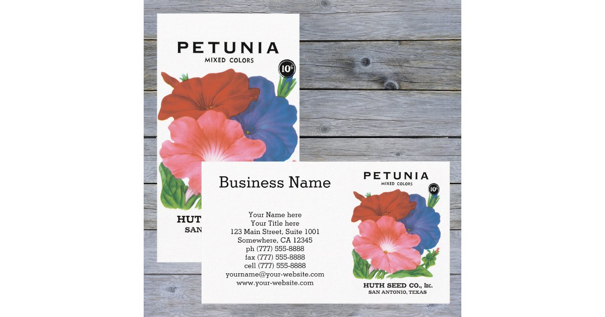 Vintage Seed Packet Label Art, Petunia Flowers Business Card | Zazzle