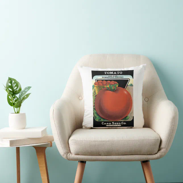 Vintage Seed Packet Label Art, Tomato Pomodoro Throw Pillow | Zazzle
