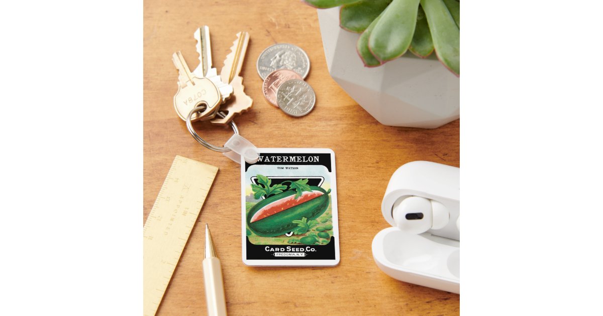 Vintage Seed Packet Label Art, Watermelons Fruit Keychain | Zazzle