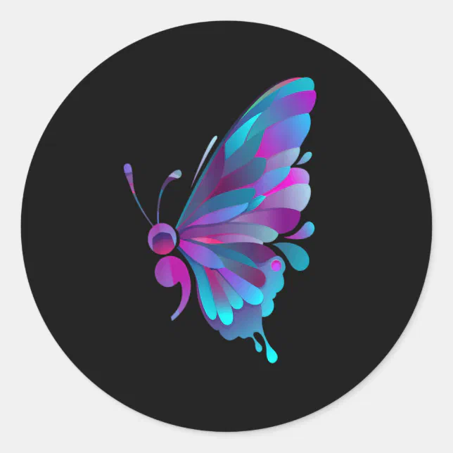 Vintage Semicolon Butterfly Semi Colon Tattoo Classic Round Sticker ...