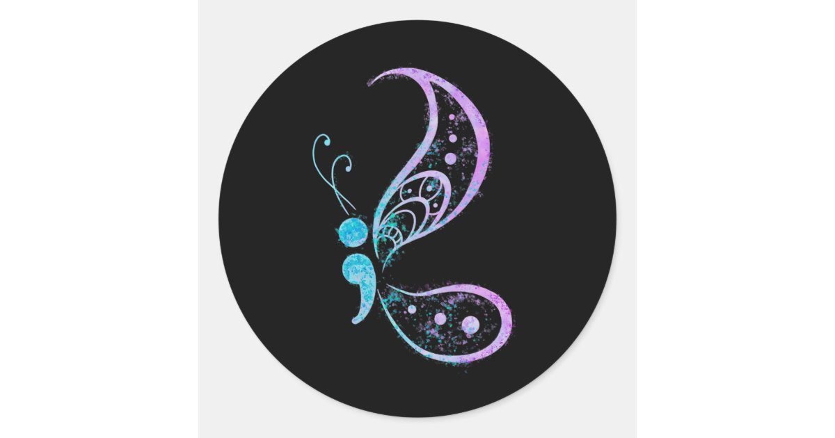 Vintage Semicolon Butterfly Semi-Colon Tattoo Ment Classic Round ...