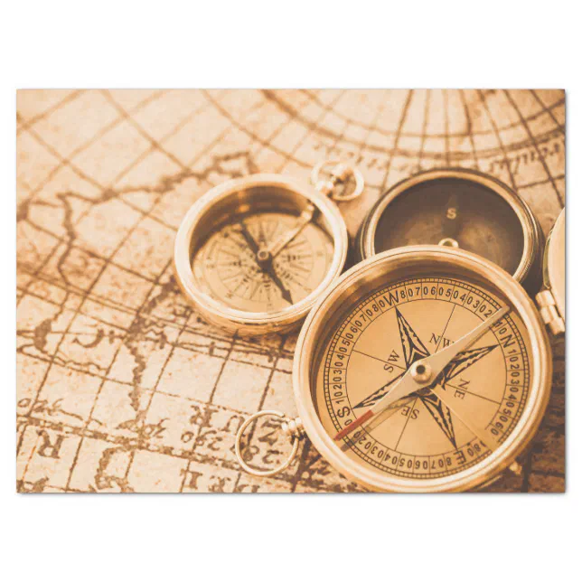 Vintage Sepia Compass Map Decoupage Decoupaging Tissue Paper | Zazzle