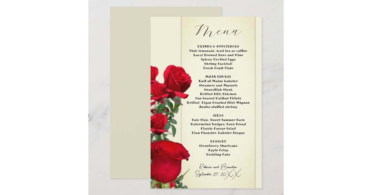 Vintage Sepia Red Roses Menu Template | Zazzle