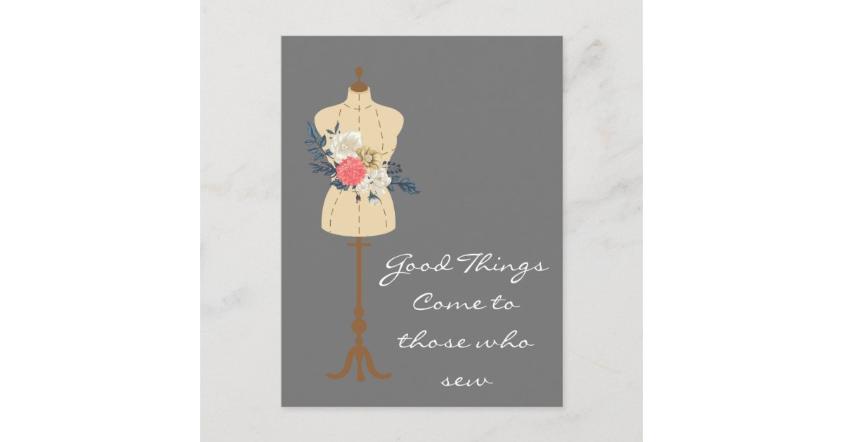 Vintage sewing cute dress form postcard | Zazzle