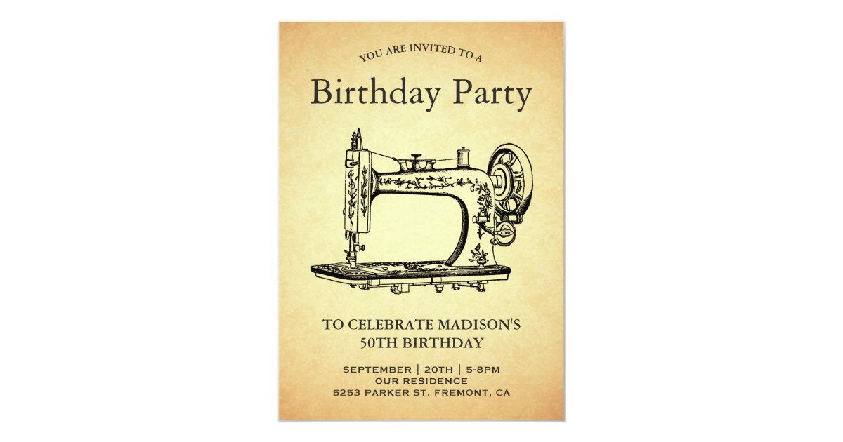 Vintage Sewing Machine Birthday Party Invitation | Zazzle.com