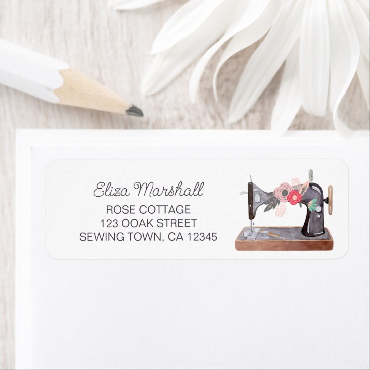 Vintage Sewing Machine Boho Floral Bouquet Label | Zazzle