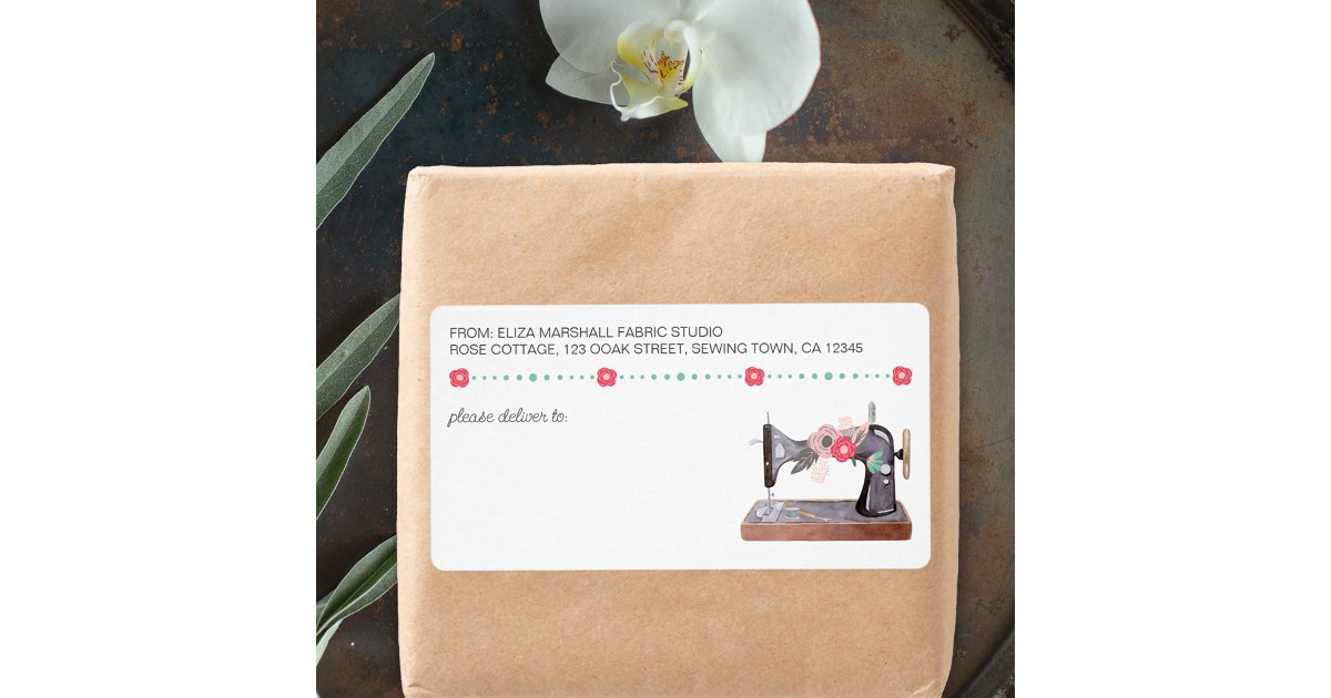 Vintage Sewing Machine Boho Floral Shipping Label | Zazzle