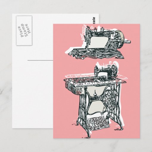 Vintage sewing machine postcard | Zazzle