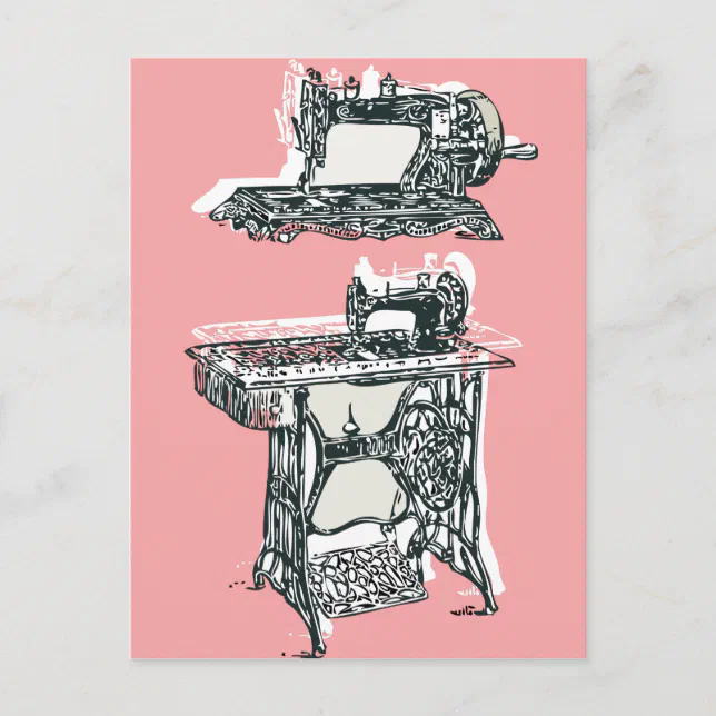 Vintage sewing machine postcard | Zazzle