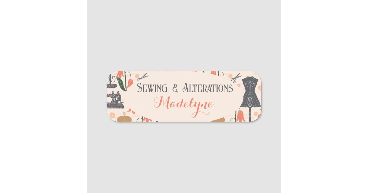 Vintage Sewing Machine Seamstress Tailor Name Tag | Zazzle