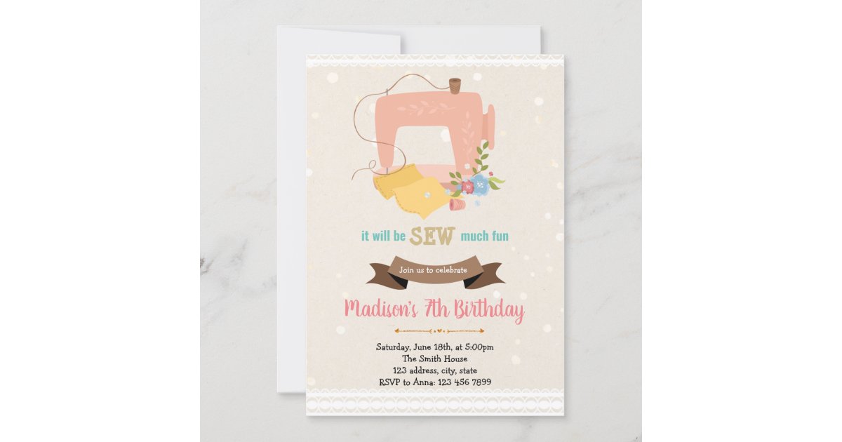 Vintage sewing theme birthday invitation | Zazzle