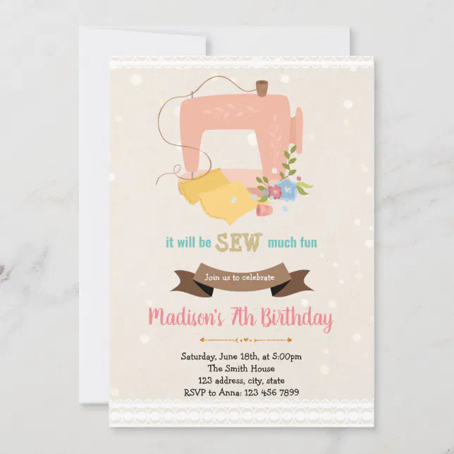 Vintage sewing theme birthday invitation | Zazzle
