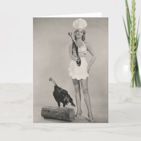 Vintage Sexy Pinup Chef Musket Turkey Thanksgiving Holiday Card | Zazzle
