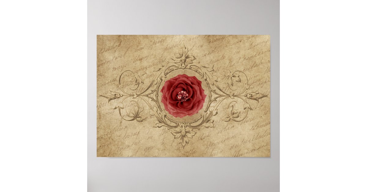 Vintage Shabby Chic Antique Single Red Rose Poster | Zazzle