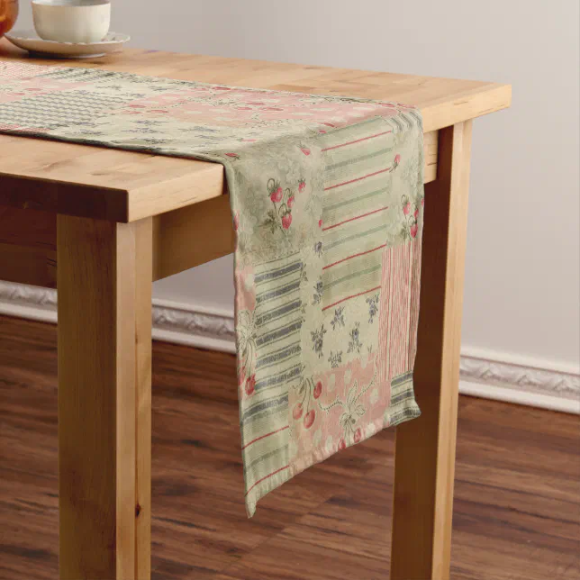 Vintage Shabby Chic Cherry Floral Decoupage Short Table Runner | Zazzle