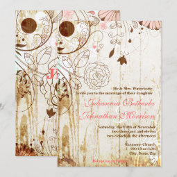 Vintage Shabby Chic Floral Wood Wedding Invitation | Zazzle