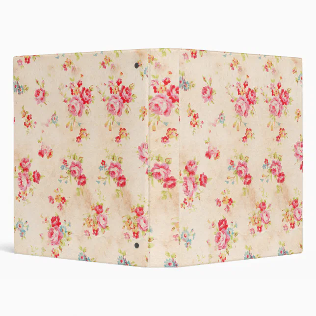 Vintage Shabby Chic Girly Pink Blue Roses Floral 3 Ring Binder | Zazzle