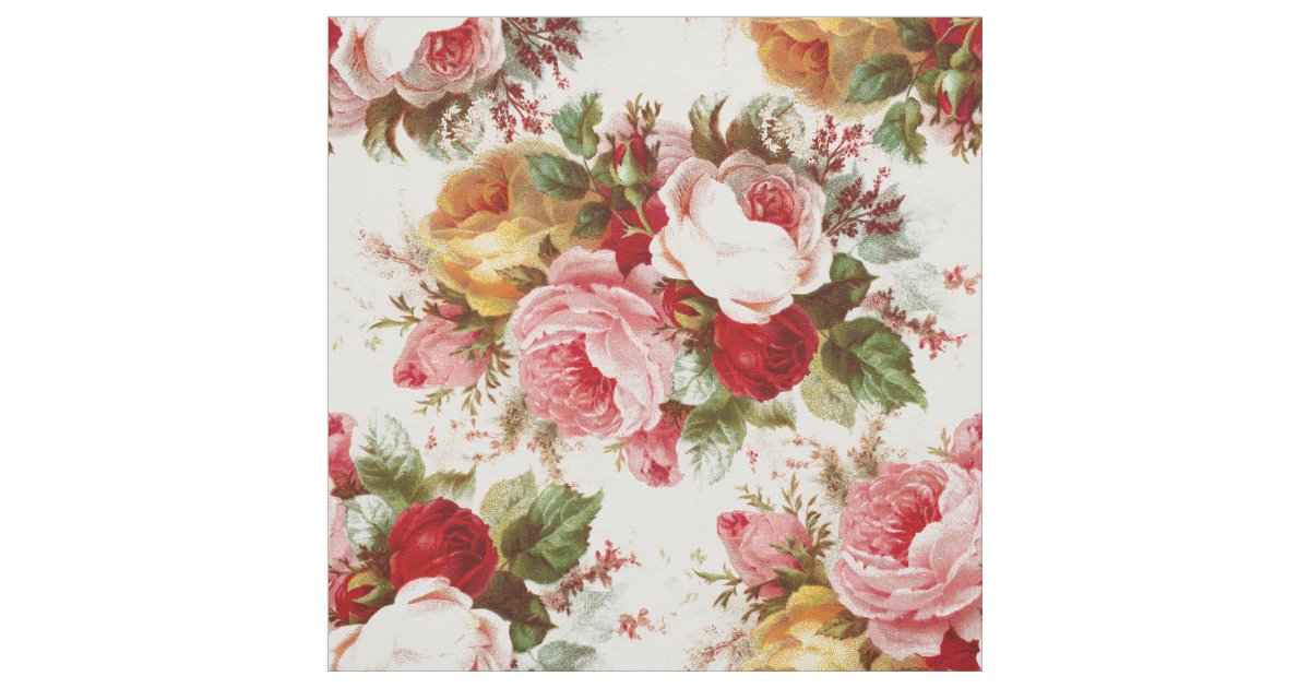 Vintage Shabby Chic Rose Pattern Fabric | Zazzle
