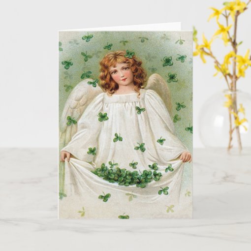 Vintage Shamrock Angel St Patrick's Day Card | Zazzle