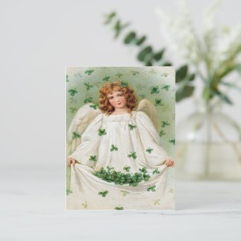 Vintage Shamrock Angel St Patrick's Day Card | Zazzle