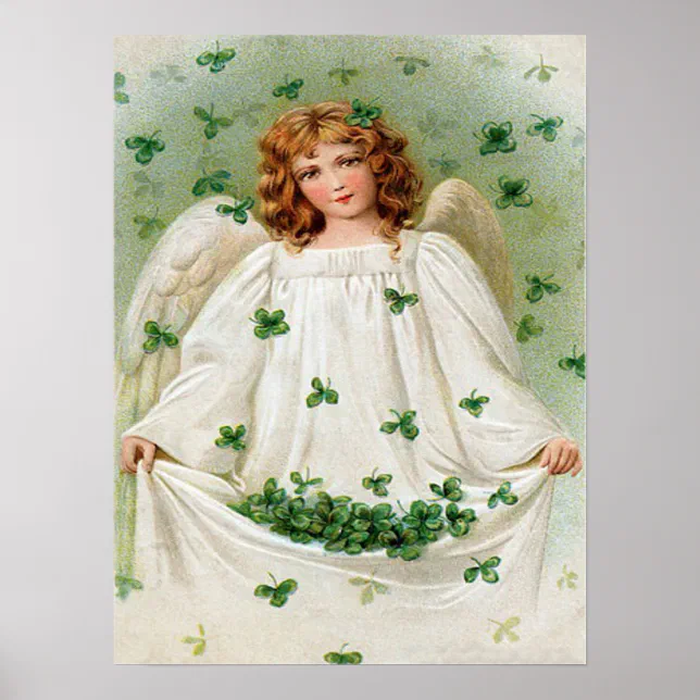 Vintage Shamrock Angel St Patrick's Day Card Poster | Zazzle