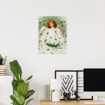 Vintage Shamrock Angel St Patrick's Day Card Poster | Zazzle