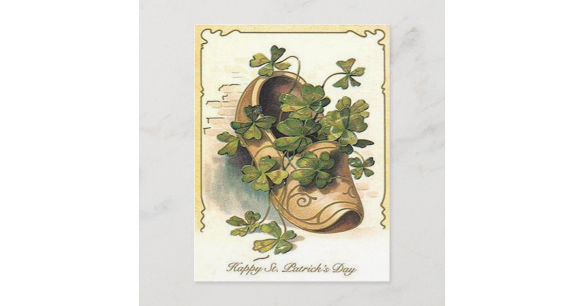 Vintage Shamrock Clog St Patrick's Day Card | Zazzle