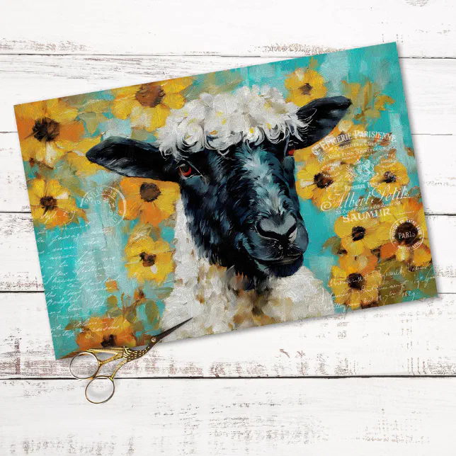 Vintage Sheep Rustic Floral Decoupage Tissue Paper | Zazzle