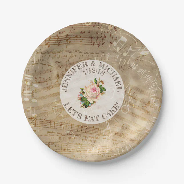 Vintage Sheet Music Antique Rose Cake Paper Plates | Zazzle