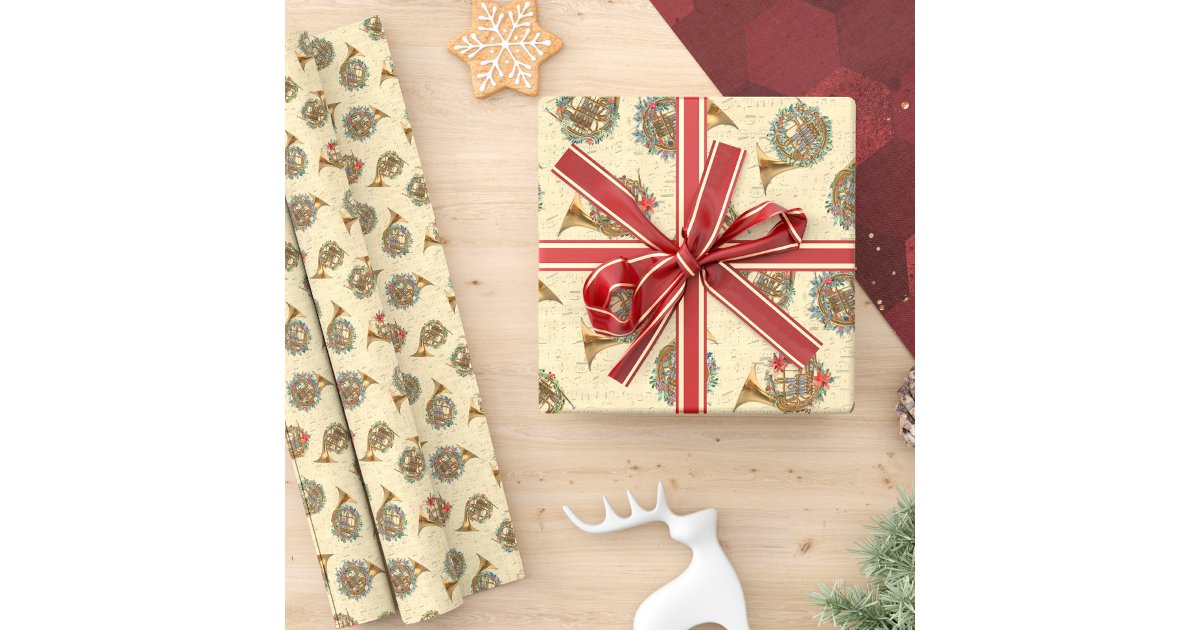 Vintage Sheet Music French Horns Christmas Wrapping Paper | Zazzle