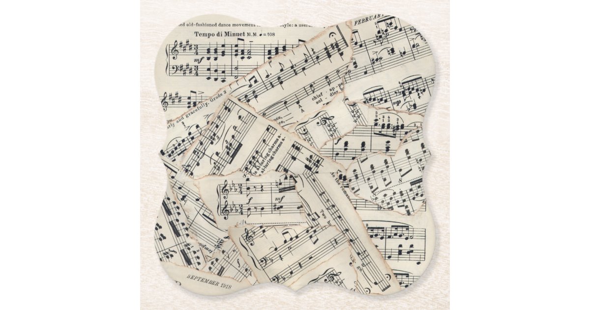 Vintage Sheet Music Paper Collage Coaster | Zazzle