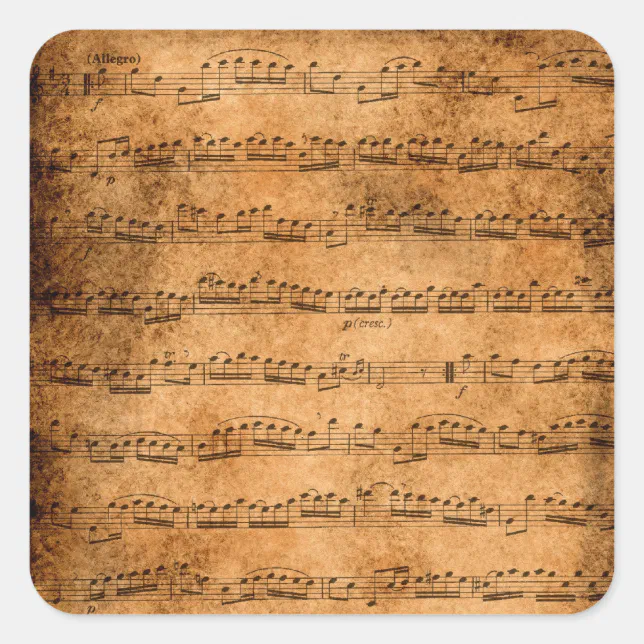 Vintage sheet music square sticker | Zazzle