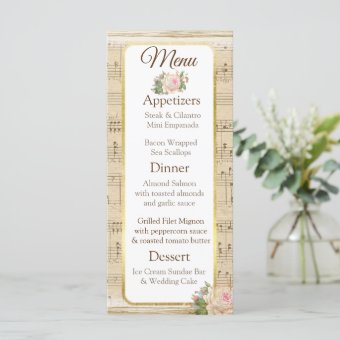 Vintage Sheet Music Wedding Menu Card | Zazzle
