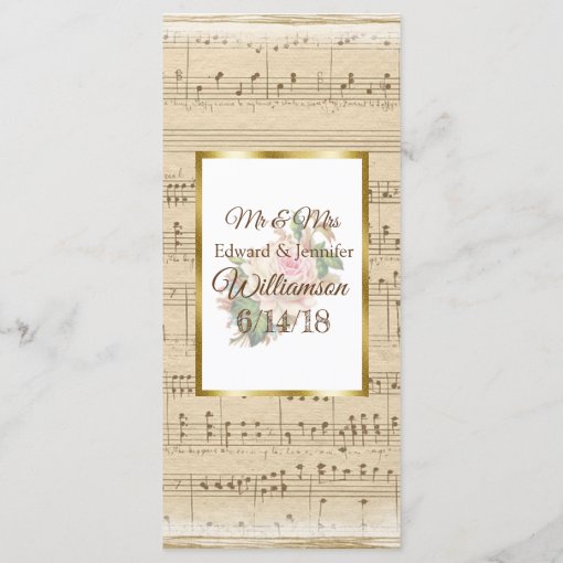 Vintage Sheet Music Wedding Menu Card | Zazzle